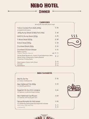 Nebo Pub Menu - Nebo Hotel