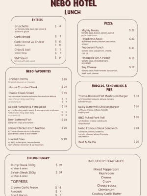 Nebo Pub Menu - Nebo Hotel